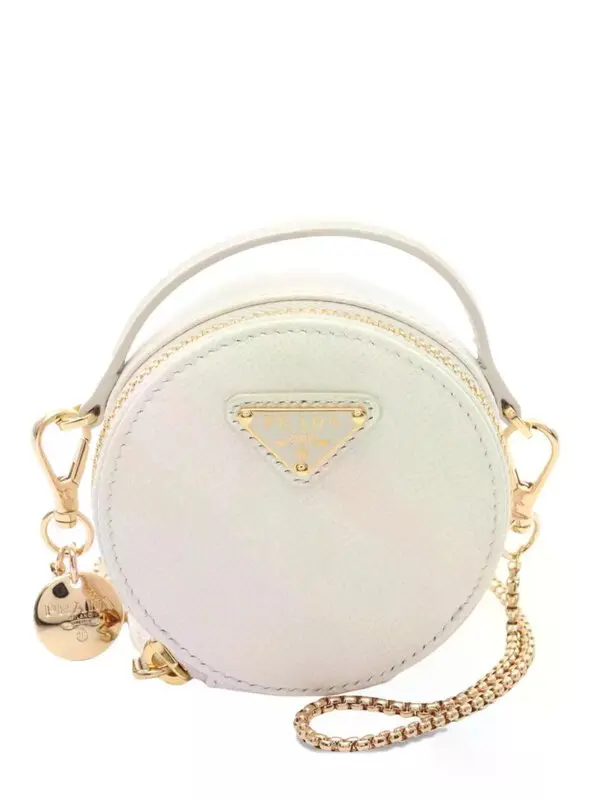 Prada 2020s Saffiano Triangle Mini Pouch Bag - White