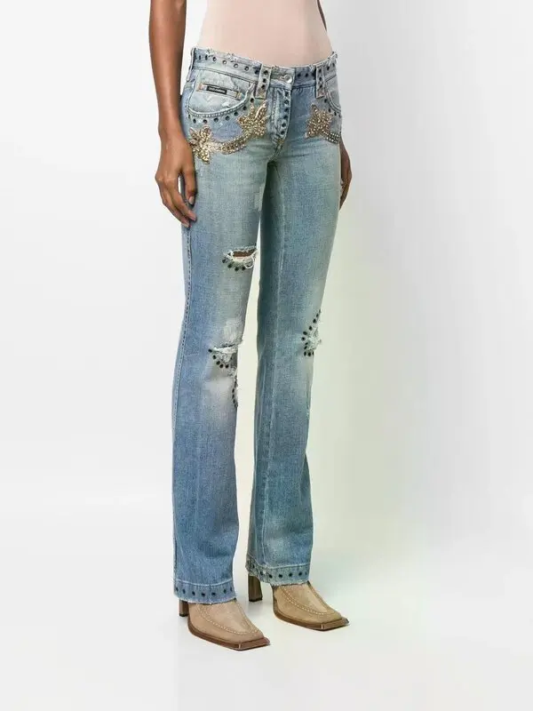 Dolce & Gabbana 2000s Embroidered Distressed Jeans