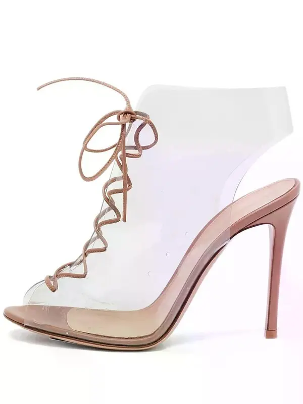 GIANVITO ROSSI Lace-up Clear-panel Boots - Neutrals