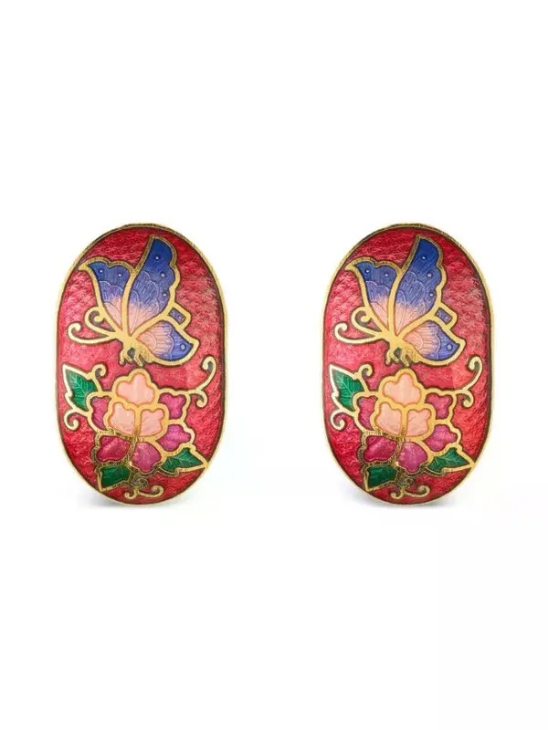 SUSAN CAPLAN 1980s Floral-motif Cloisonné Earrings - Gold
