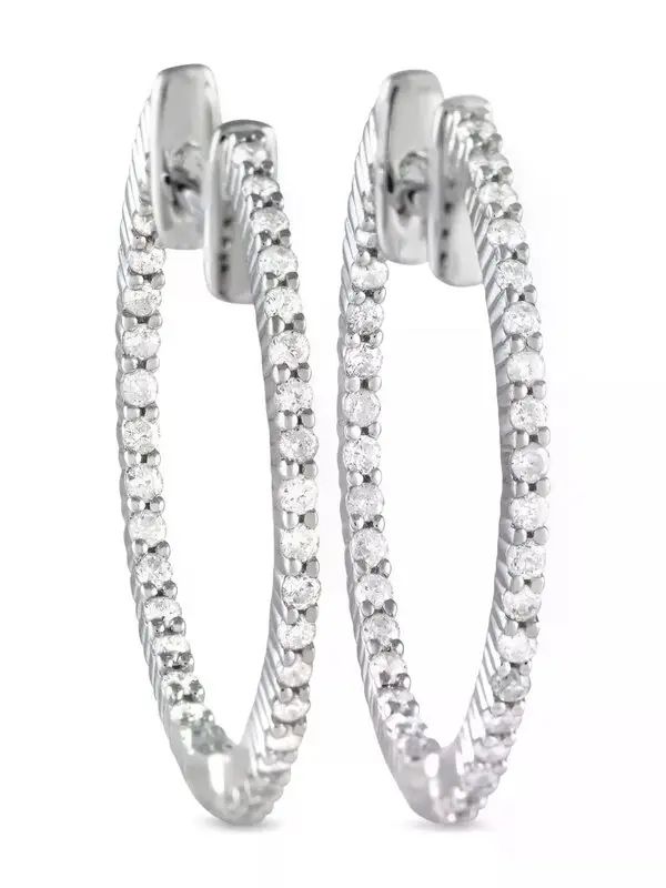 LB EXCLUSIVE 14k White Gold Diamond Hoop Earrings - Silver