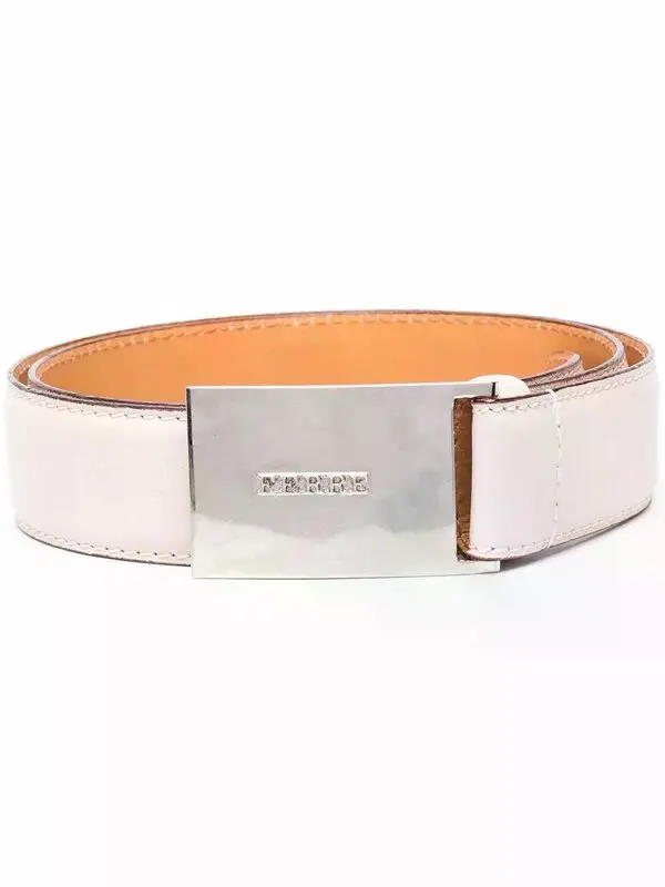 Gianfranco Ferre Engraved Logo Plaque Leather Belt - White
