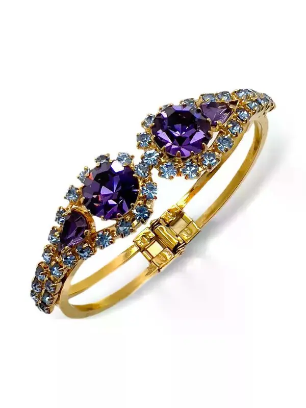 JENNIFER GIBSON JEWELLERY 1950s Crystal Clamper Bracelet - Gold