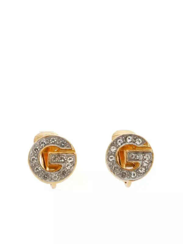 Givenchy G-logo Rhinestone Clip-on Earrings - Gold