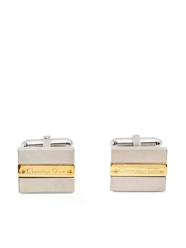 Dior 1980s Two-tone Logo-engraved Cufflinks - Silver