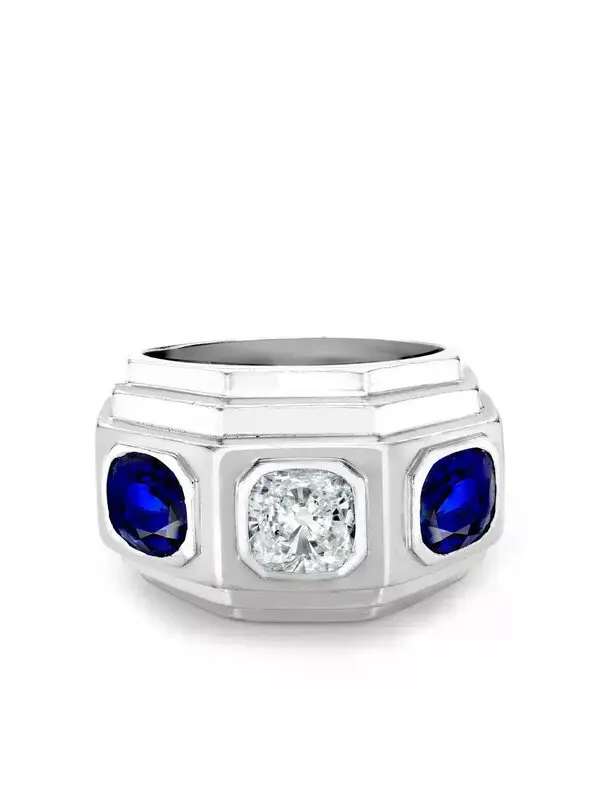RENE BOIVIN Art Deco Sapphire And Diamond Ring - Silver