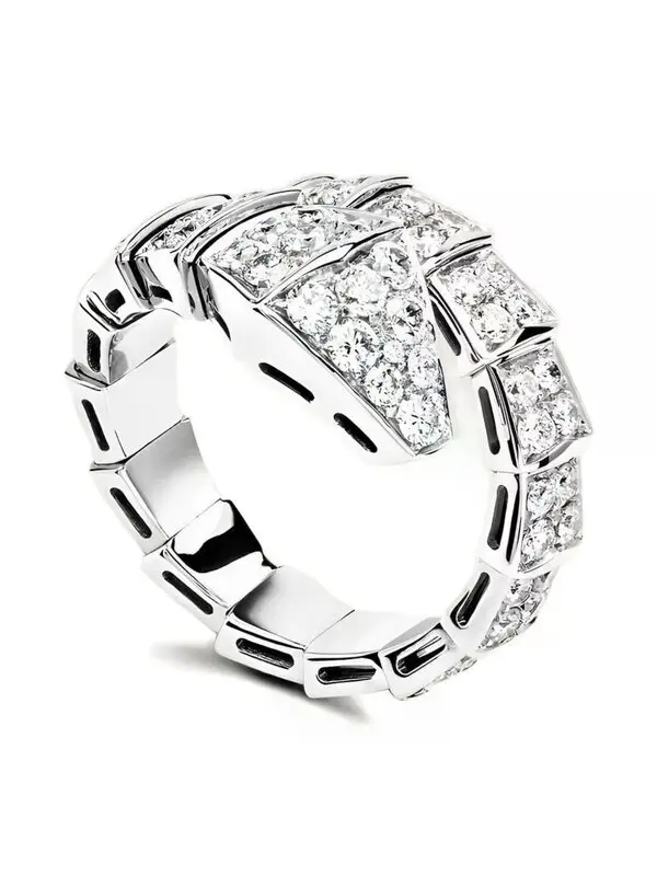 BVLGARI 18k White Gold Serpenti Viper Ring With Diamonds - Silver