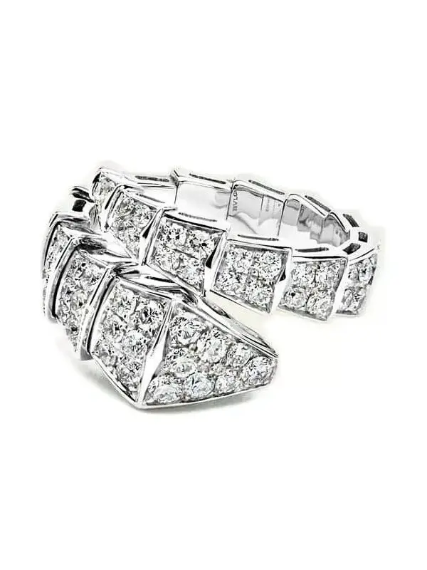 BVLGARI 18k White Gold Serpenti Viper Ring With Diamonds - Silver
