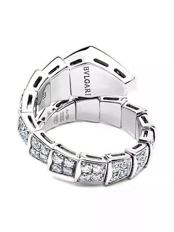 BVLGARI 18k White Gold Serpenti Viper Ring With Diamonds - Silver