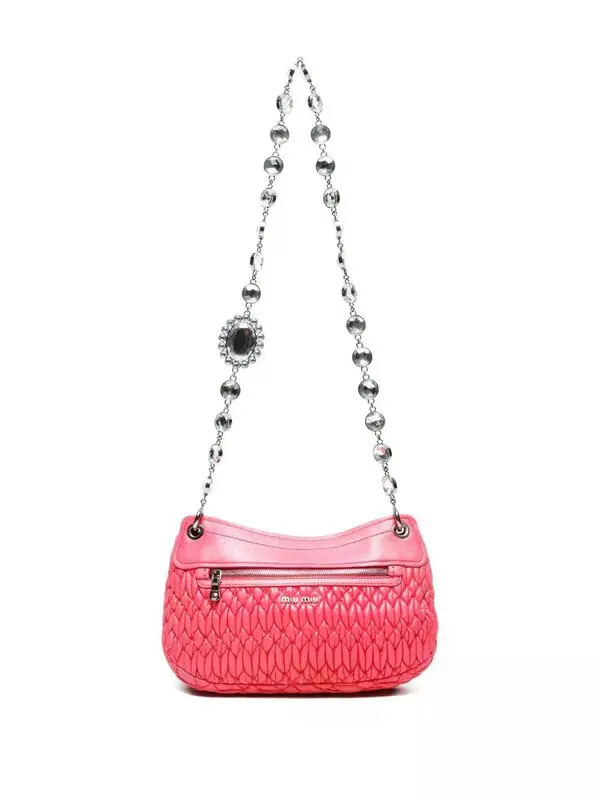 Miu Miu Pre-owned Matelassé Crystal-detail Shoulder Bag - Pink