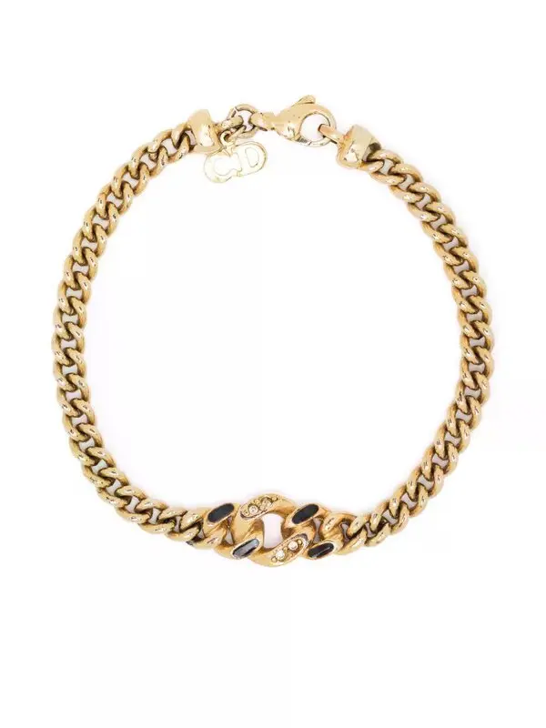 Dior 1990s Rhinestone-embellished Chain Bracelet - Gold