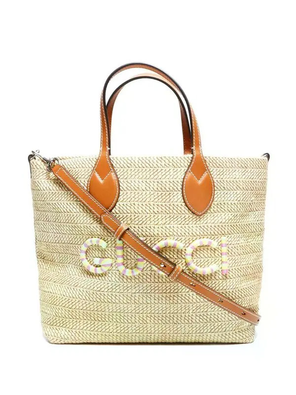 Gucci Logo Raffia 2way Bag - Neutrals