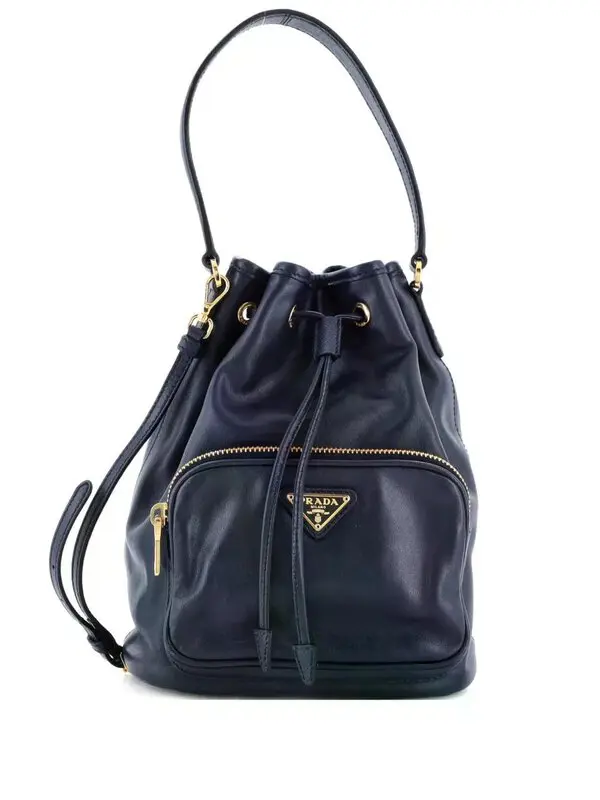 Prada Drawstring Pocket Soft Calf Small Bucket Bag