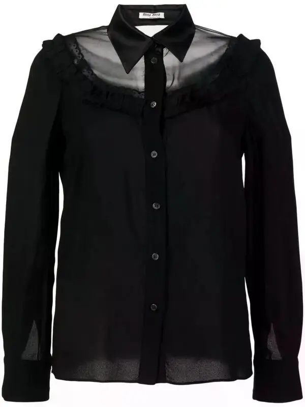 Miu Miu Sheer-paneled Long-sleeve Shirt