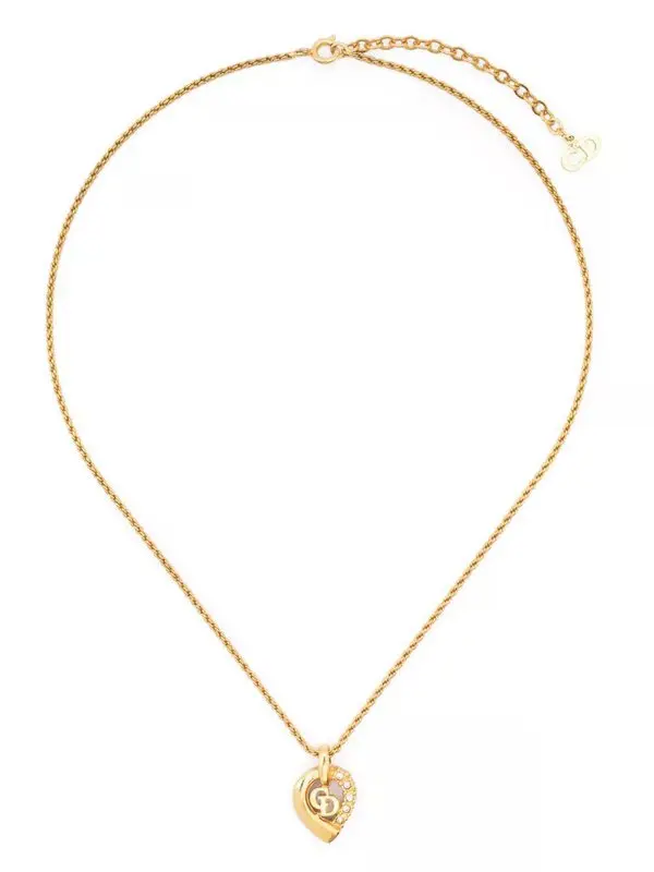 Dior 1990s Rhinestone-embellished Heart Pendant Necklace