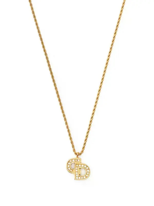 Dior 1990s Rhinestone-embellished Pendant Necklace - Gold