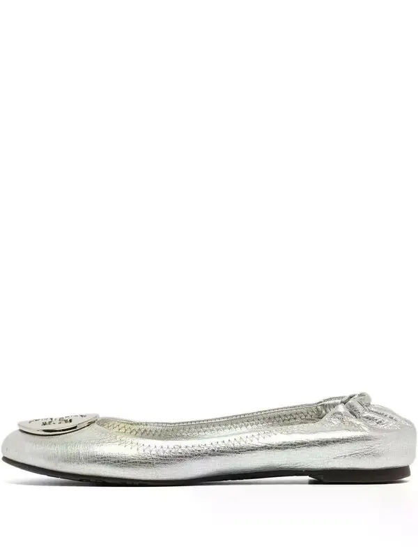 Tory Burch Minnie Metallic-effect Leather Ballet Flats - Silver