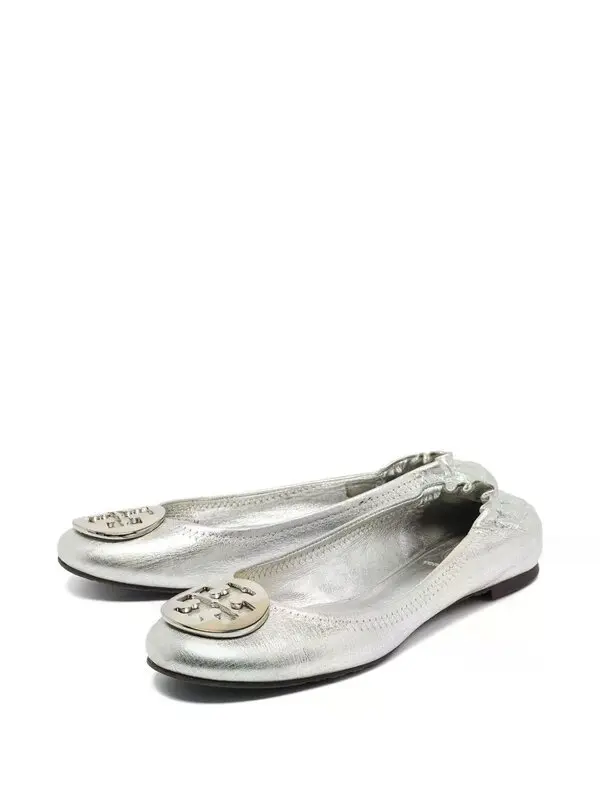 Tory Burch Minnie Metallic-effect Leather Ballet Flats - Silver