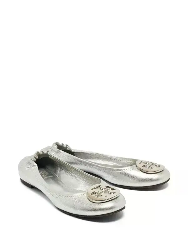 Tory Burch Minnie Metallic-effect Leather Ballet Flats - Silver