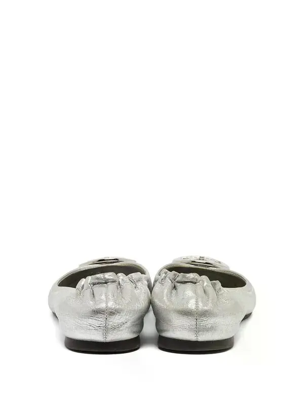 Tory Burch Minnie Metallic-effect Leather Ballet Flats - Silver
