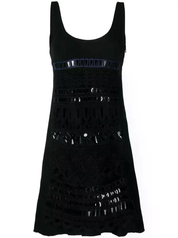 Prada Cotton Blend Crochet Panelled Sleeveless Knee-length Dress