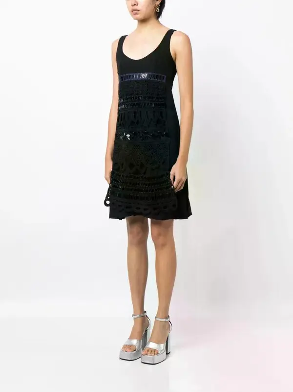 Prada Cotton Blend Crochet Panelled Sleeveless Knee-length Dress
