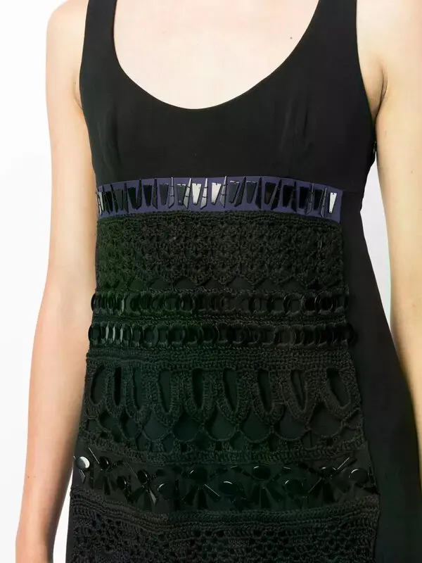 Prada Cotton Blend Crochet Panelled Sleeveless Knee-length Dress