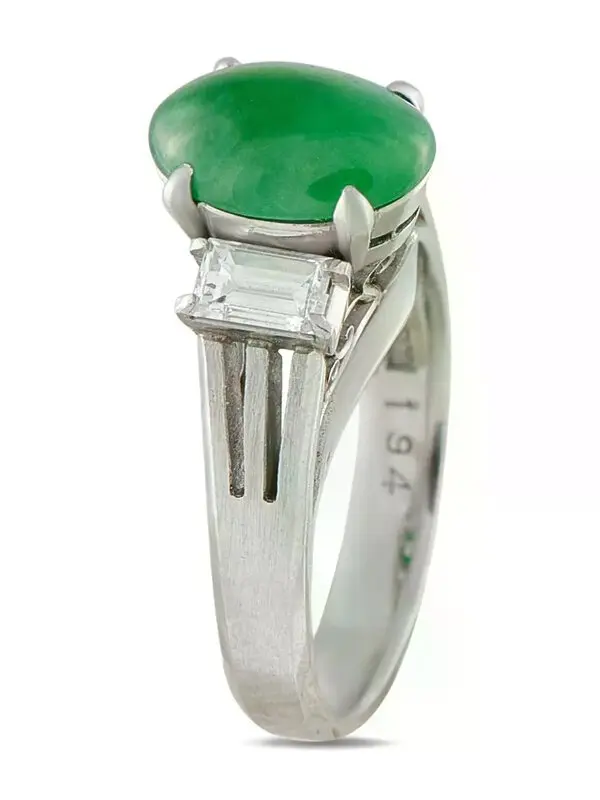 LB EXCLUSIVE Platinum, Diamond, And Jade Ring - Silver