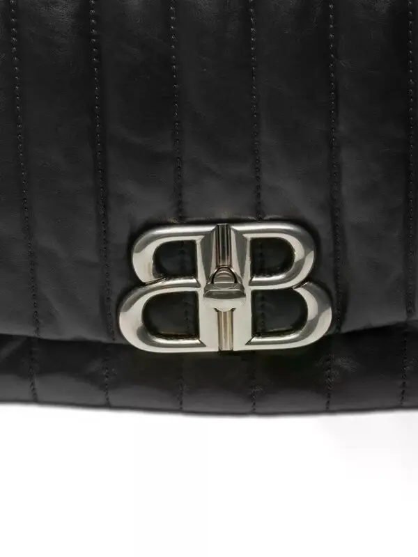 Balenciaga Monaco Quilted Logo-plaque Shoulder Bag - Black