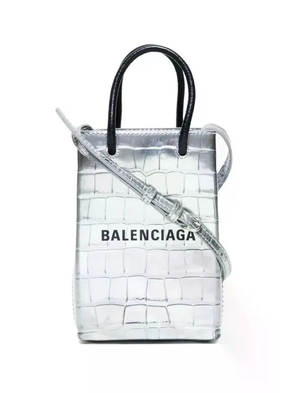 Balenciaga Crocodile-effect Mini Tote Bag - Grey