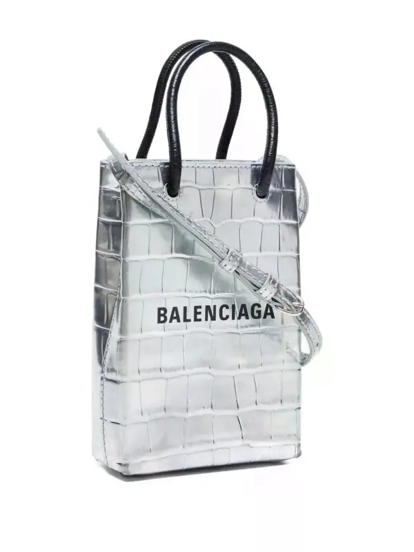 Balenciaga Crocodile-effect Mini Tote Bag - Grey