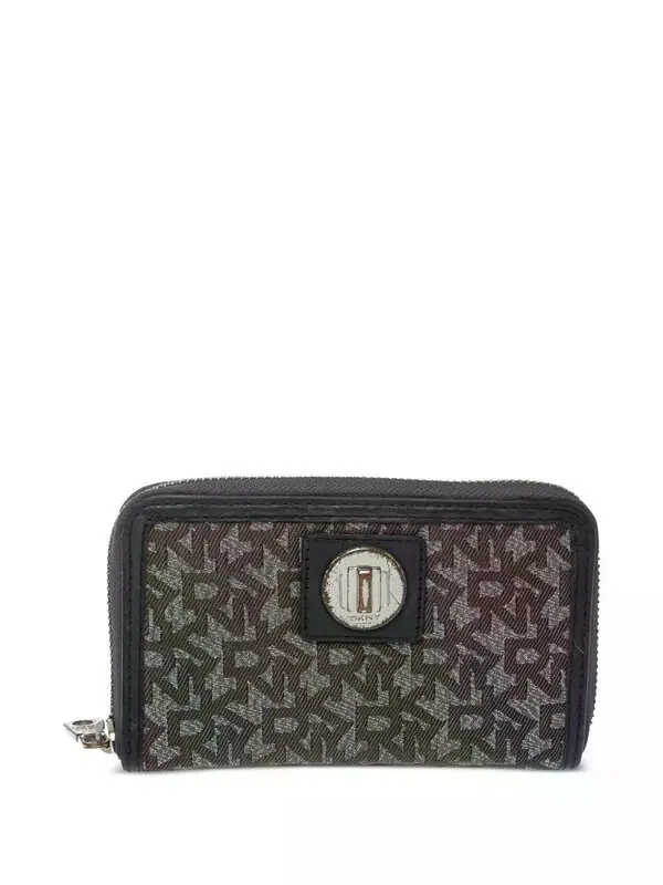 Dkny Monogram-canvas Zip Wallet - Brown