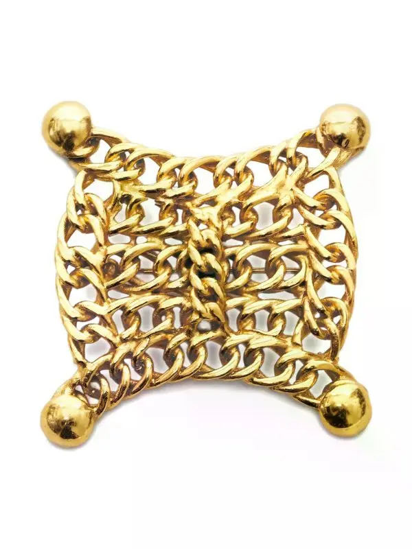 Celine 1980-1990s Triomphe Chain-logo Brooch - Gold