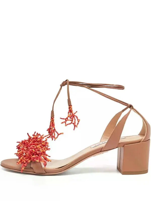AQUAZZURA 60mm Beaded Block-heel Sandals - Brown