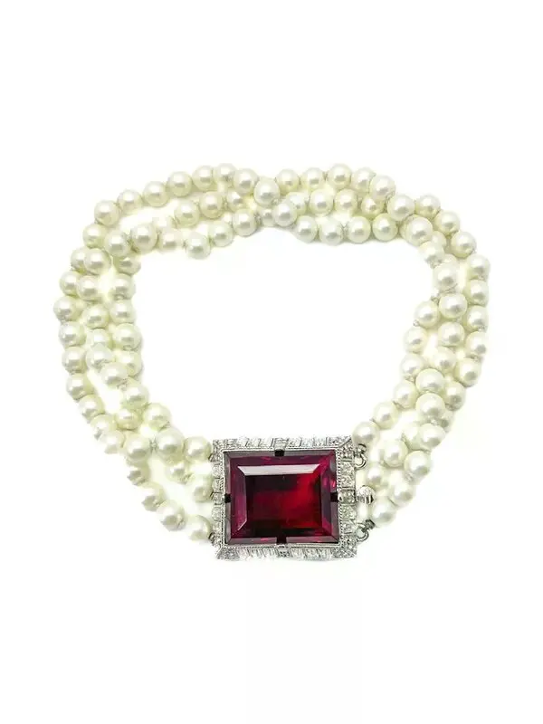 JENNIFER GIBSON JEWELLERY 1990s Rectangular-crystal Pearl Torsade Necklace - White