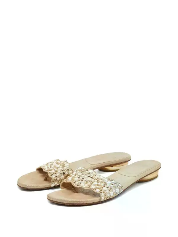 STUART WEITZMAN Pearl-embellished Suede Sandals
