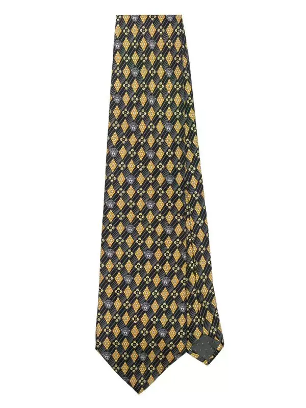 Versace 1990s Medusa Head-print Silk Tie - Grey