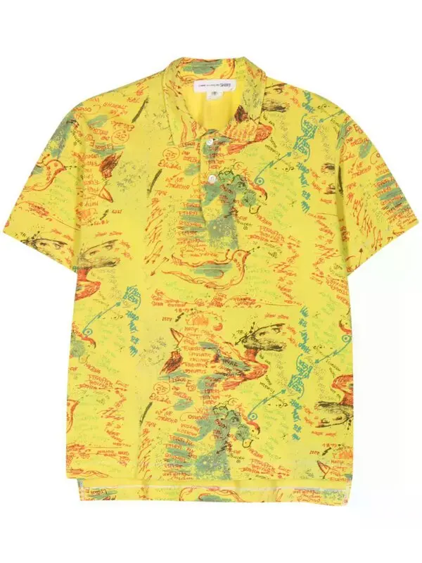 Comme Des Garçons 2000s Scribble-print Polo Shirt