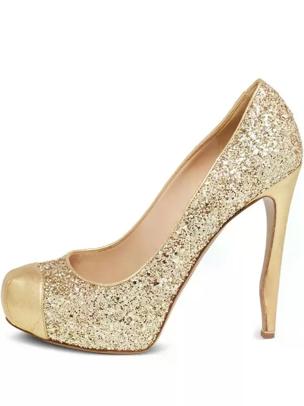 NICHOLAS KIRKWOOD Glitter-embellished Leather Pumps - Gold