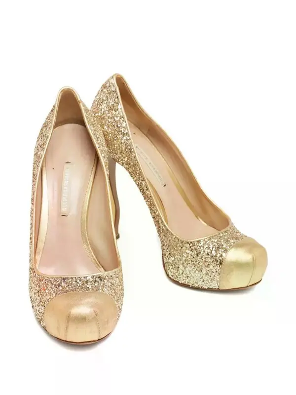 NICHOLAS KIRKWOOD Glitter-embellished Leather Pumps - Gold