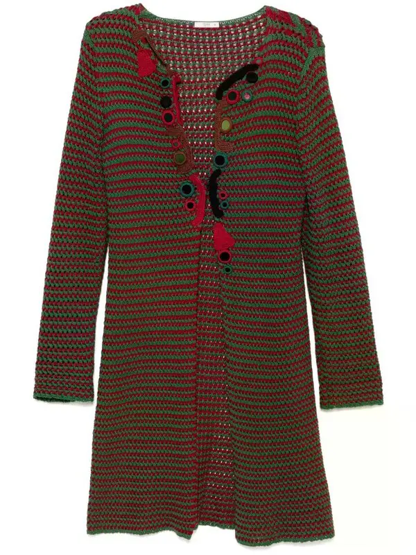 Prada 2005 Crochet Embellished Cardigan Coat - Green