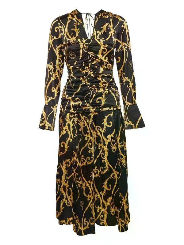 GANNI Ruched Baroque-print Dress
