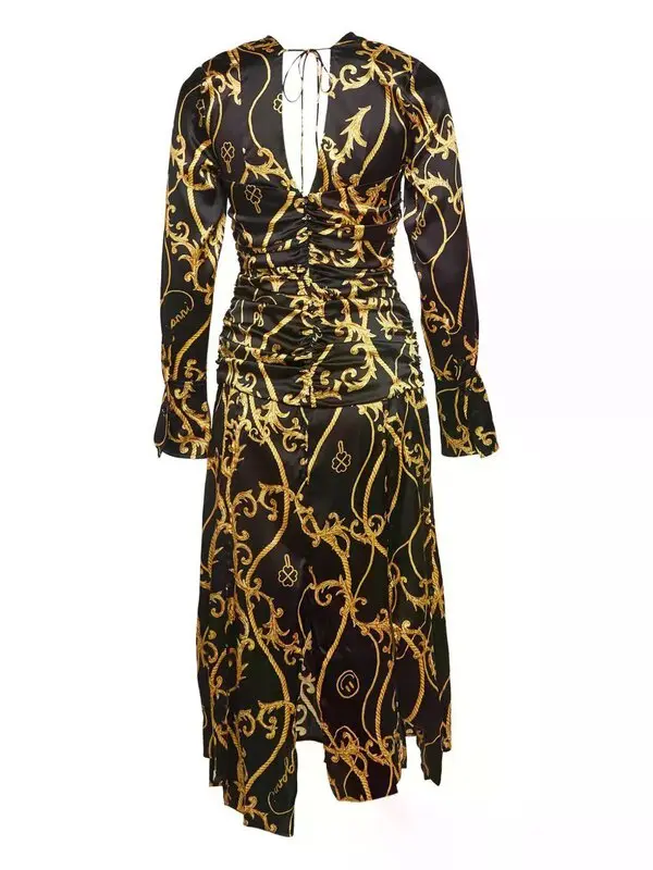 GANNI Ruched Baroque-print Dress