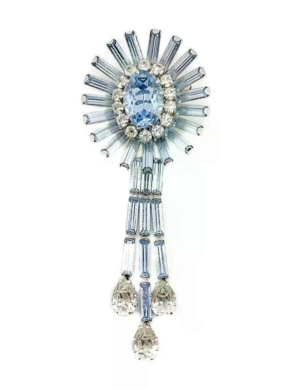 JENNIFER GIBSON JEWELLERY 1950s Schöffel Crystal Droplet Brooch - Silver