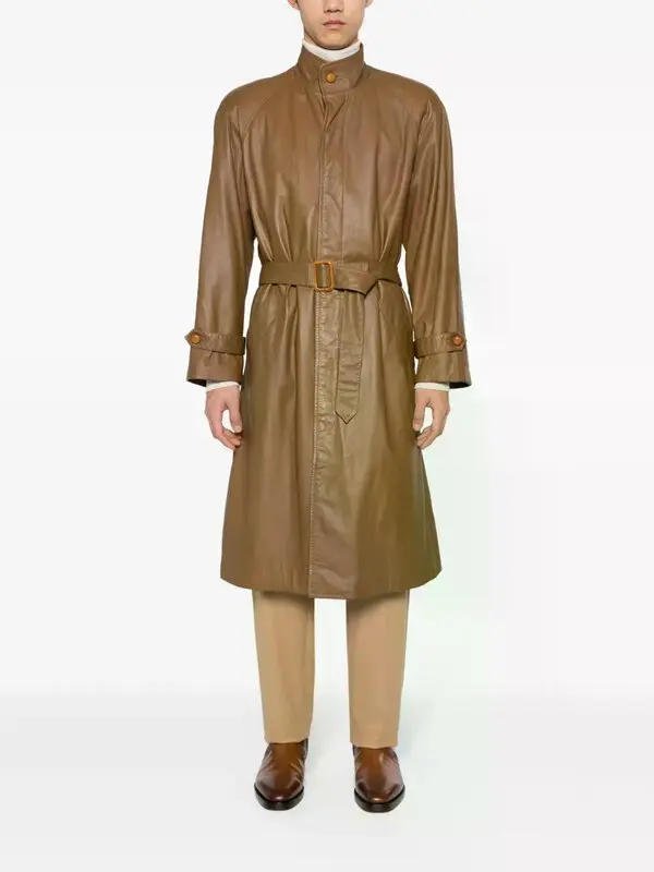 Valentino Garavani 1980s Stand-up Collar Belted Leather Coat