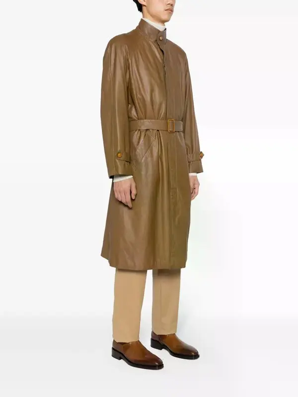Valentino Garavani 1980s Stand-up Collar Belted Leather Coat