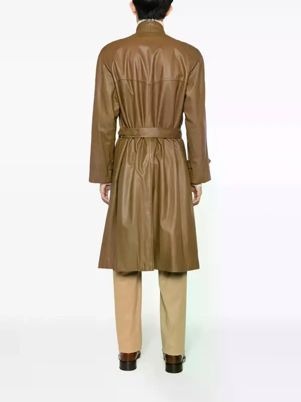 Valentino Garavani 1980s Stand-up Collar Belted Leather Coat