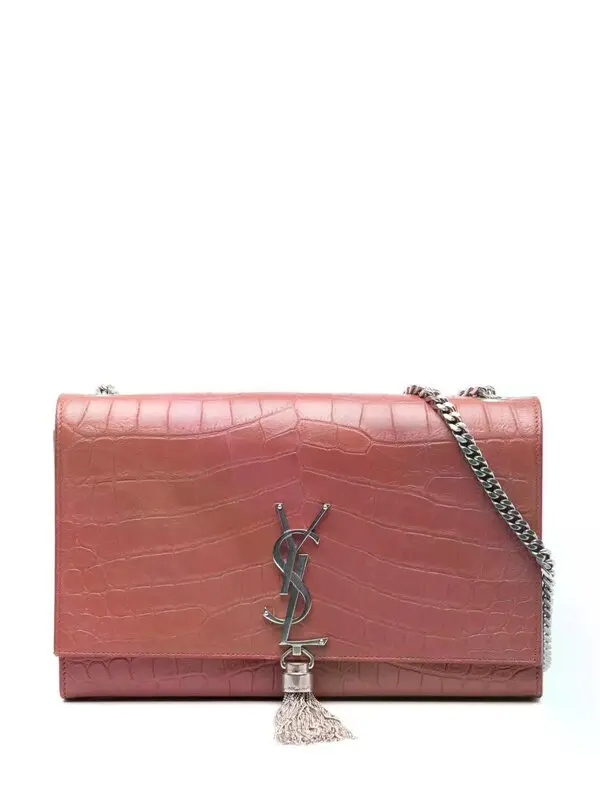 Saint Laurent 2016 Medium Croc Embossed Leather Kate Tassel Crossbody Bag