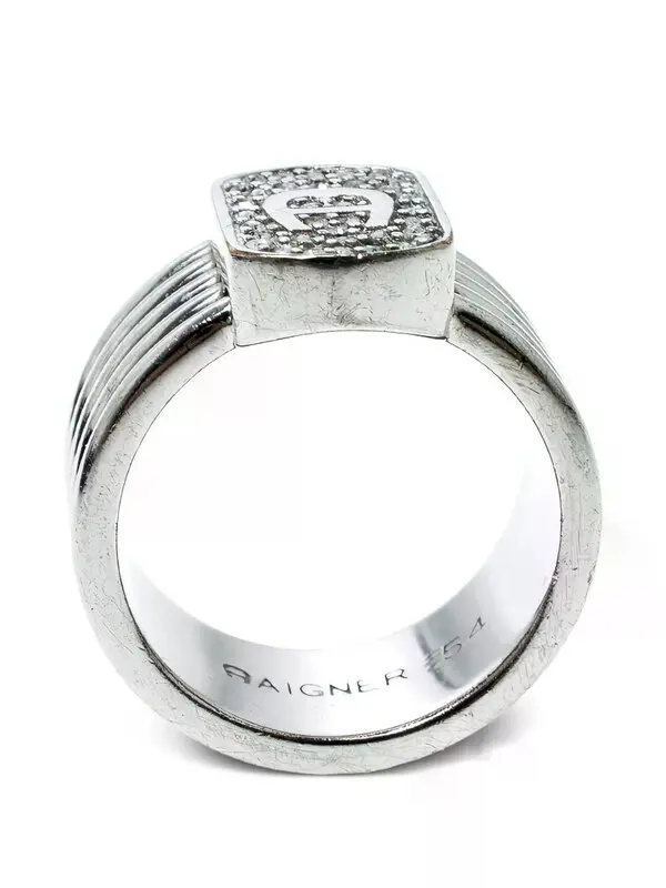 AIGNER Crystal Logo Band Ring - Silver