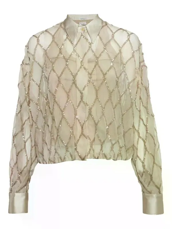 Brunello Cucinelli Sequined Diamond Pattern Shirt
